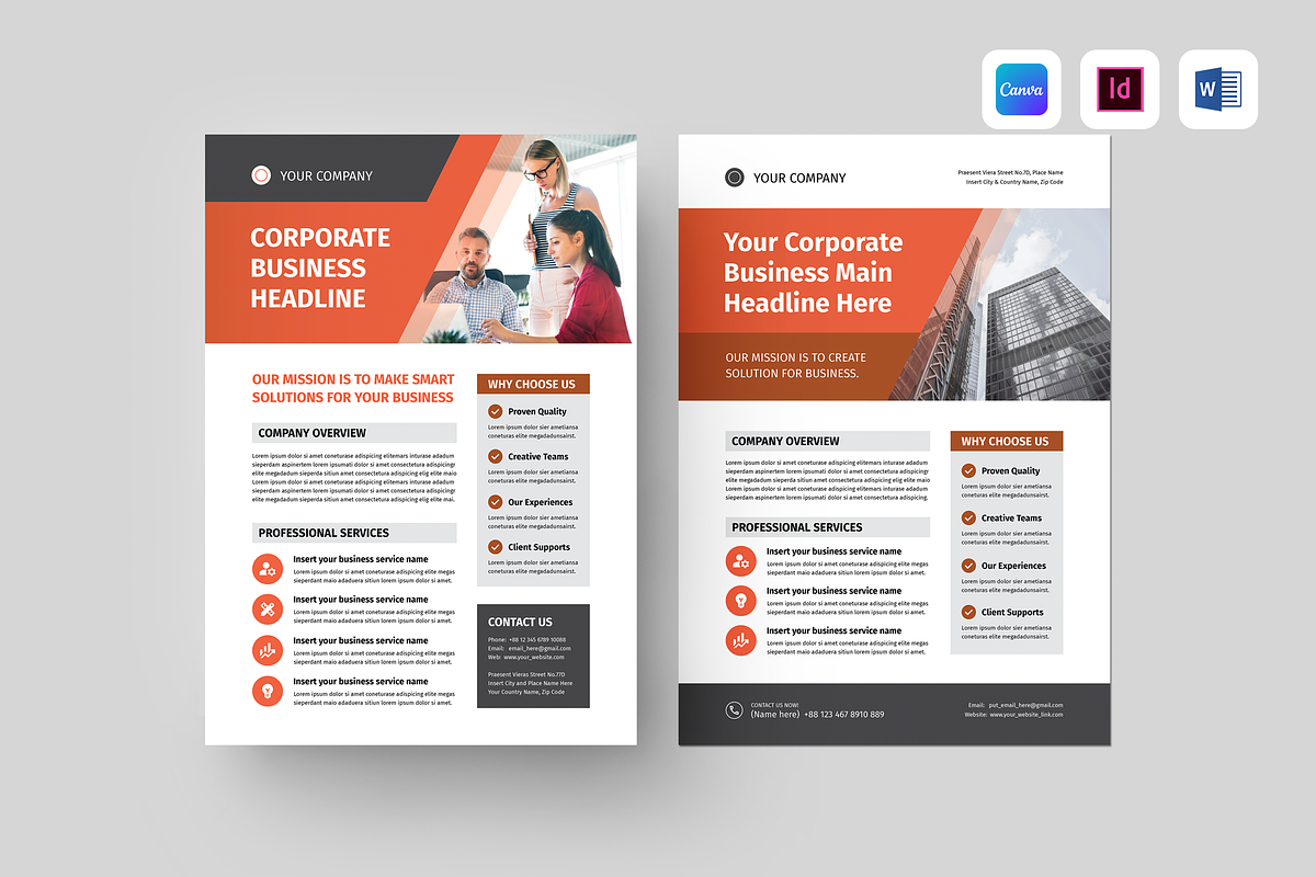 Corporate One Pager | Canva, MS Word, a Flyer Template by Leaflove