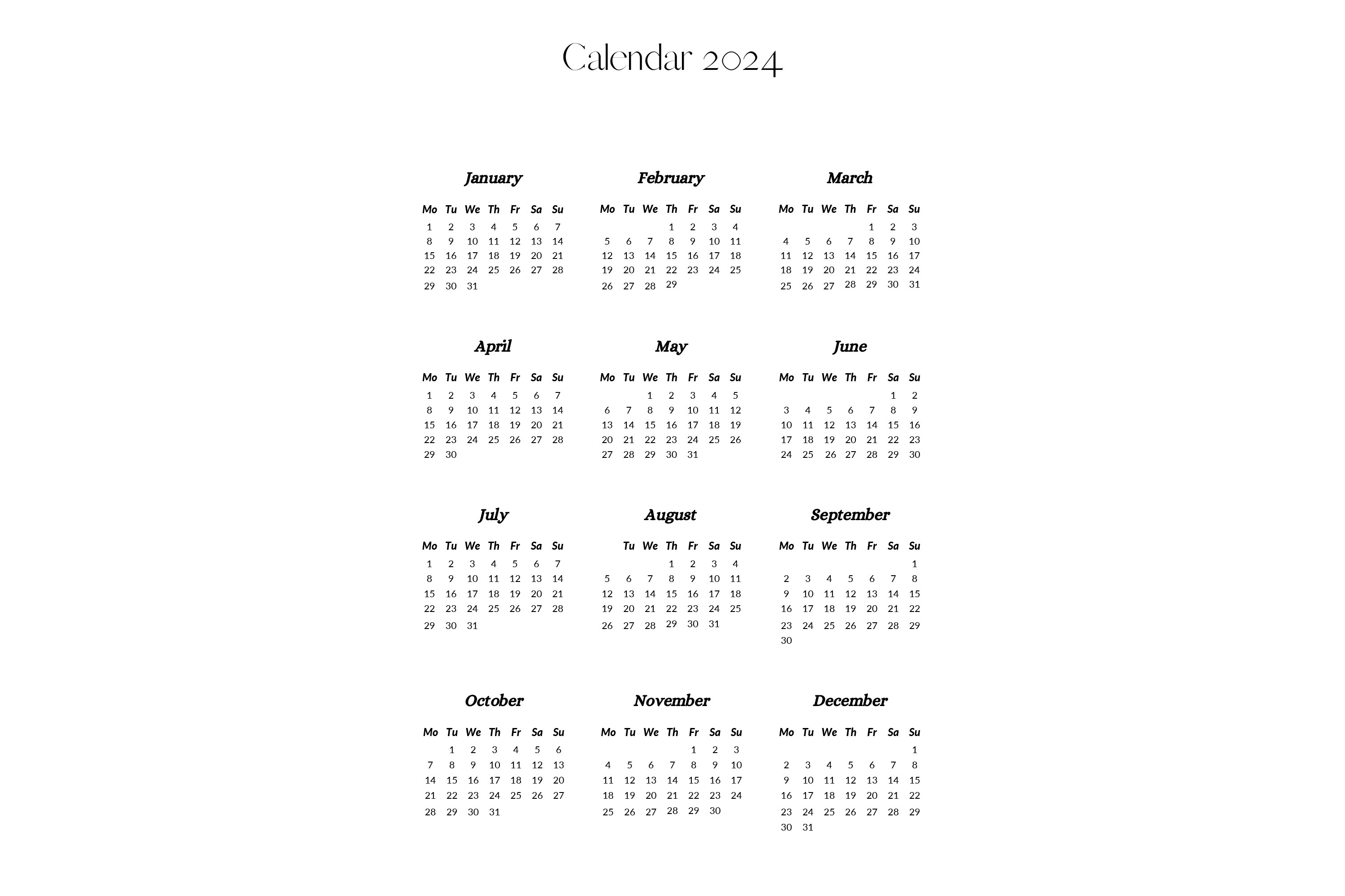 Calendar 2024 pdf A4 size, an Object Graphic by Pencil Artsy