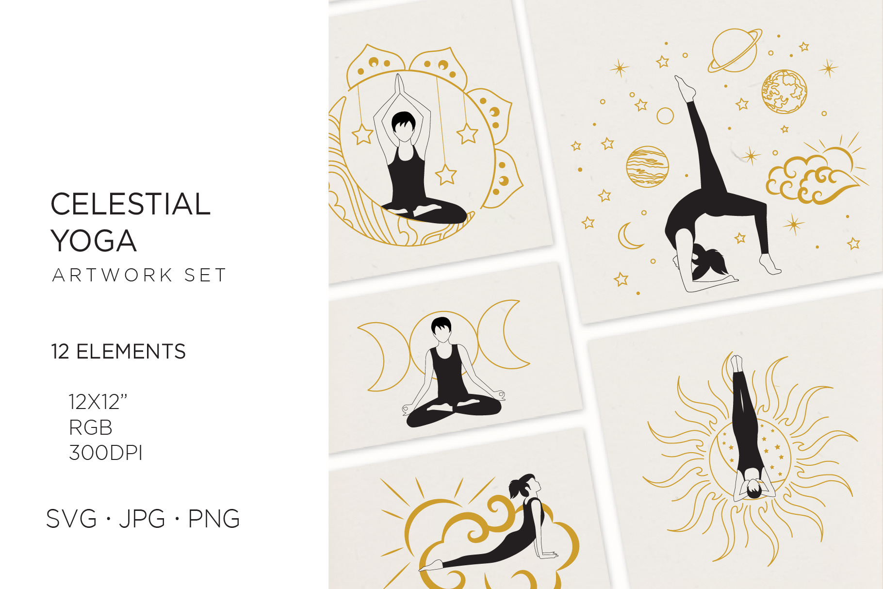 12 celestial yoga, meditation pose, a Healthcare Illustration by ...