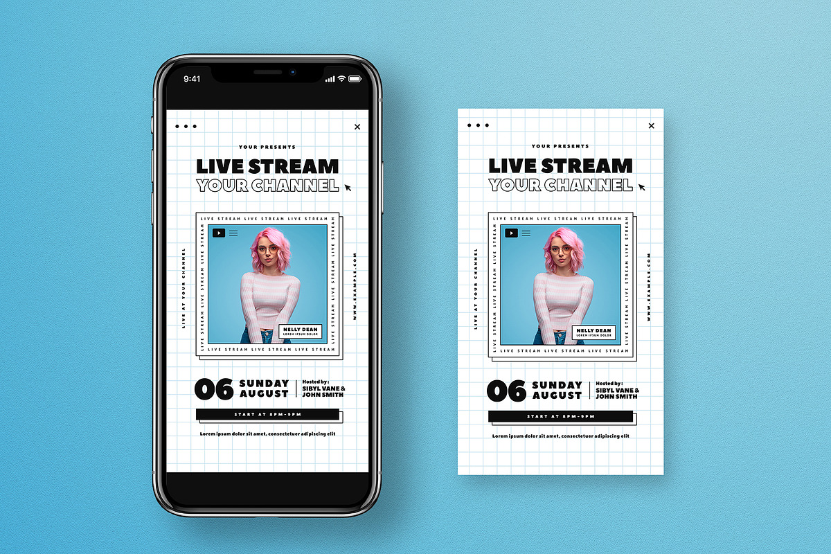 Live Stream Event Flyer Set, a Flyer Template by VectorVactory