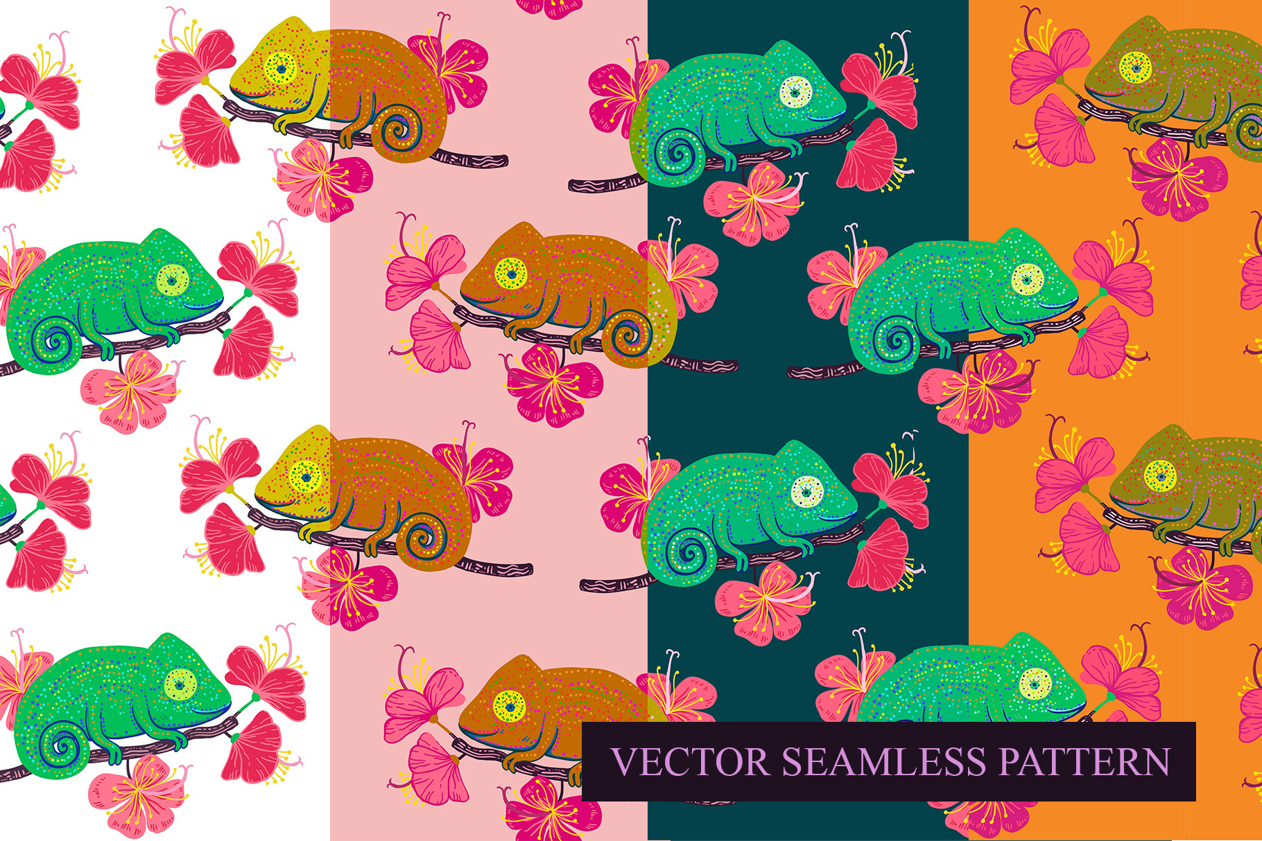 Vector pattern with chameleons, a Pattern Graphic by Robusta