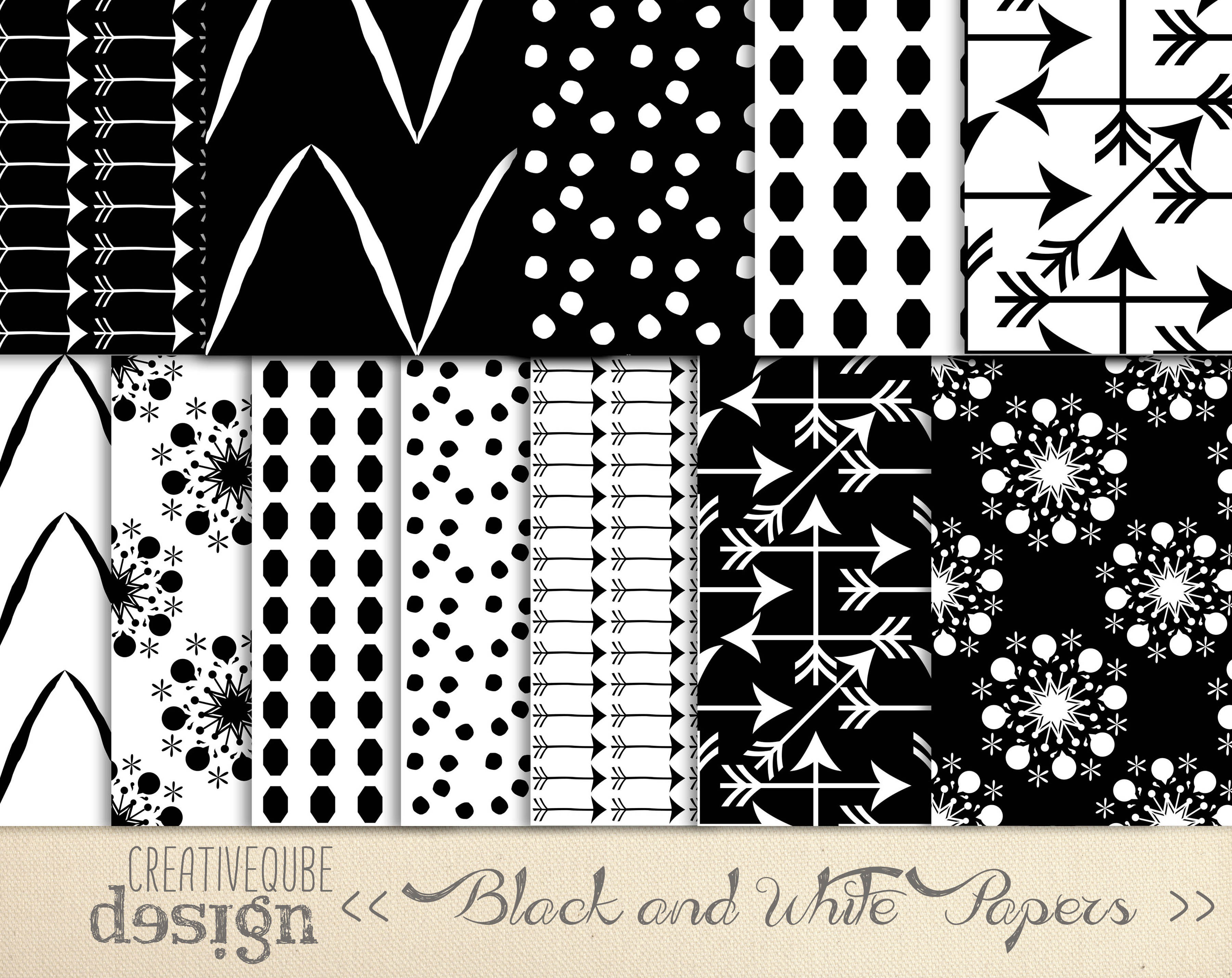 Digital Papers - Black and white, a Pattern Graphic by Creativeqube Design