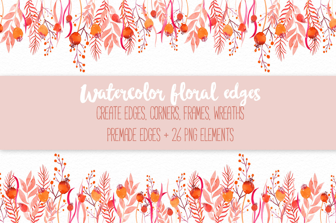 Watercolor floral edges WE-01, a Decorative Illustration by Charushella