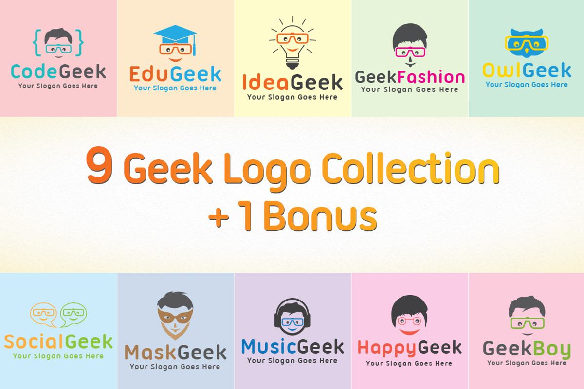 9 Geek Logo Collection + 1 Bonus, a Branding & Logo Template by Dotnpix
