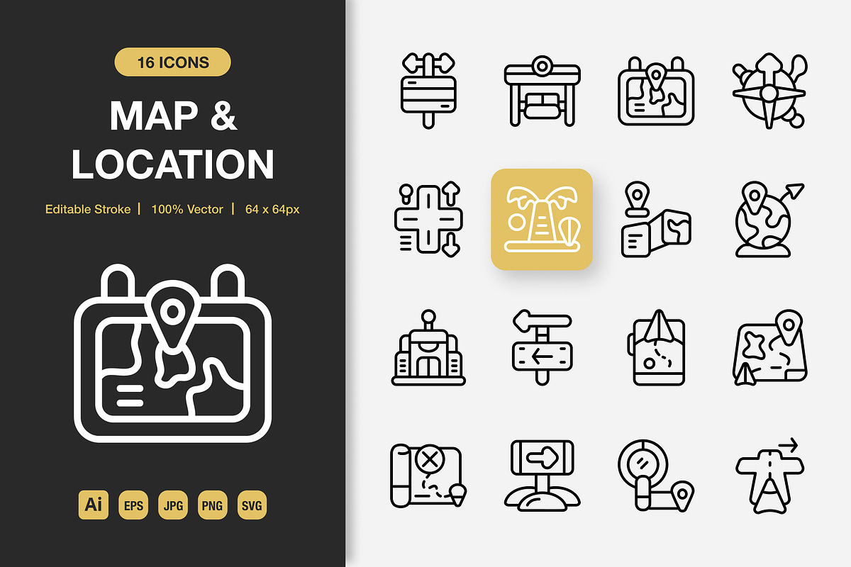 Map and Location Icons, an Outline Icon by Spacepixel Creative