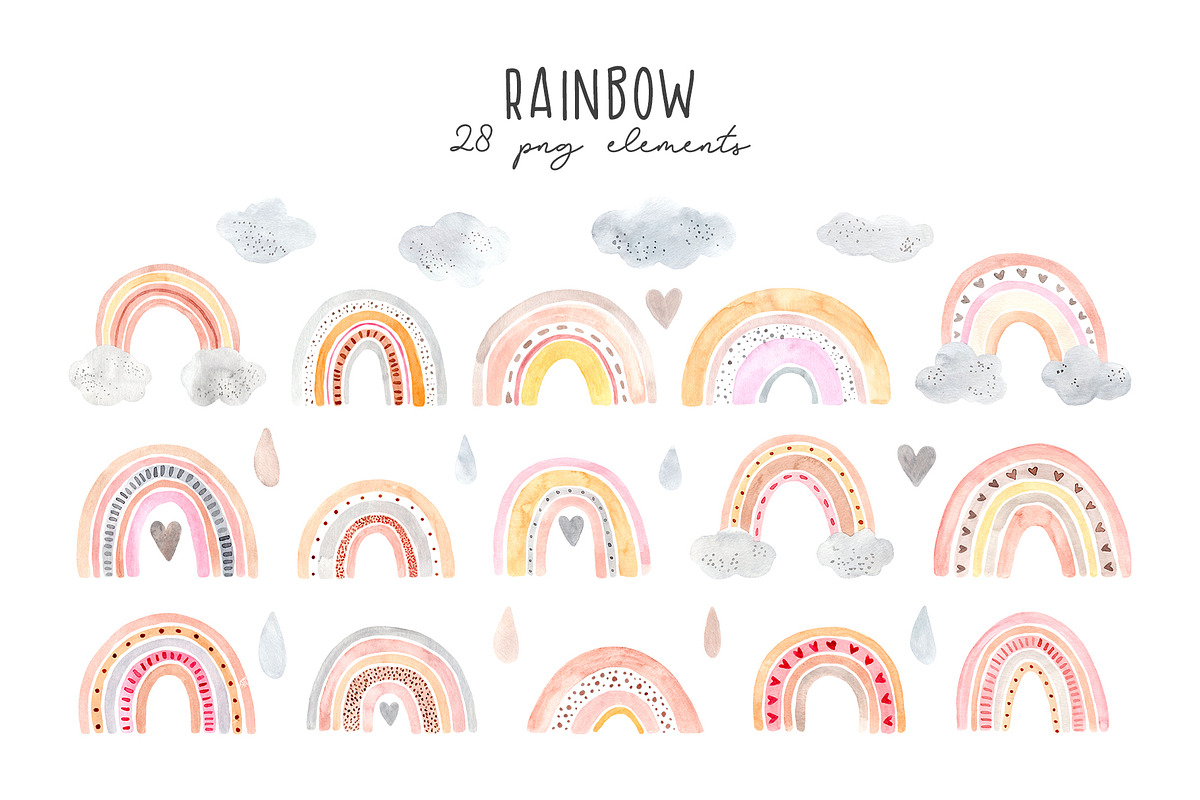 Watercolor Rainbow. Clipart Patterns, a Decorative Illustration by Slastick