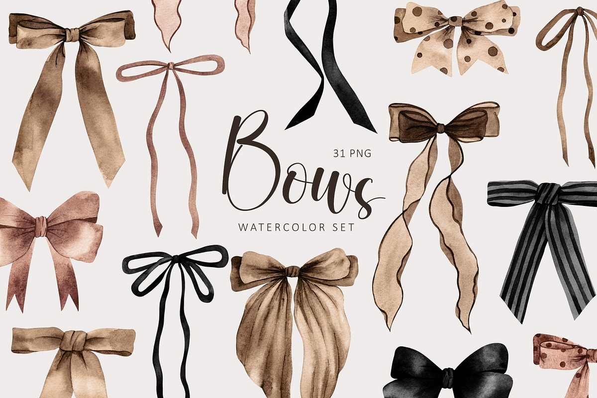 Brown and black watercolor bows, an Object Illustration by LeriaArt ...