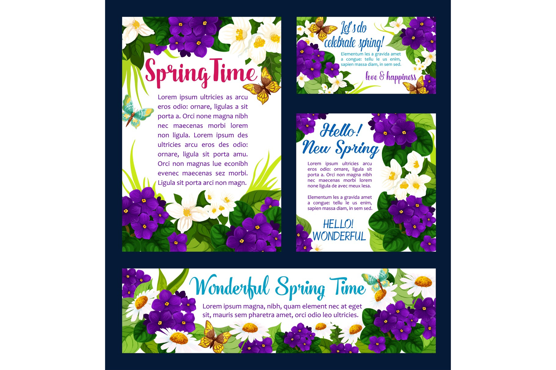 Spring flower and butterfly greeting card design, an Illustration by ...