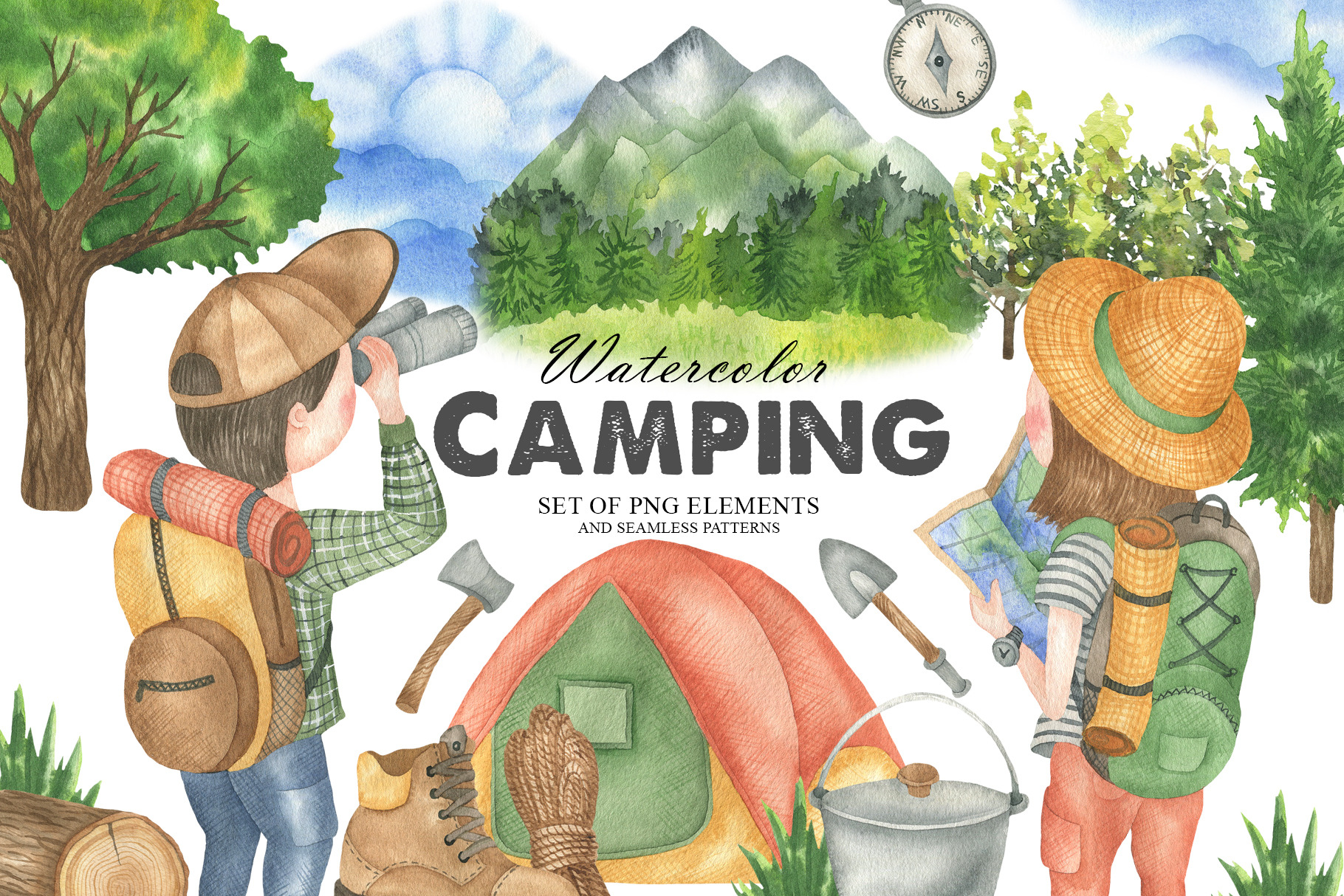 Watercolor Camping Clip Art, an Illustration by OlDm_Shop