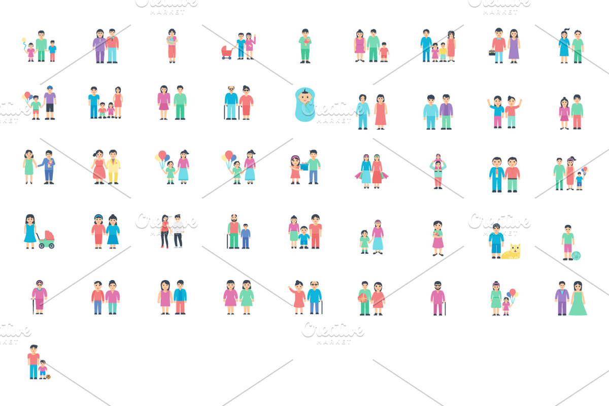 100 Flat Icons Set of Family, an Icon by Prosymbols