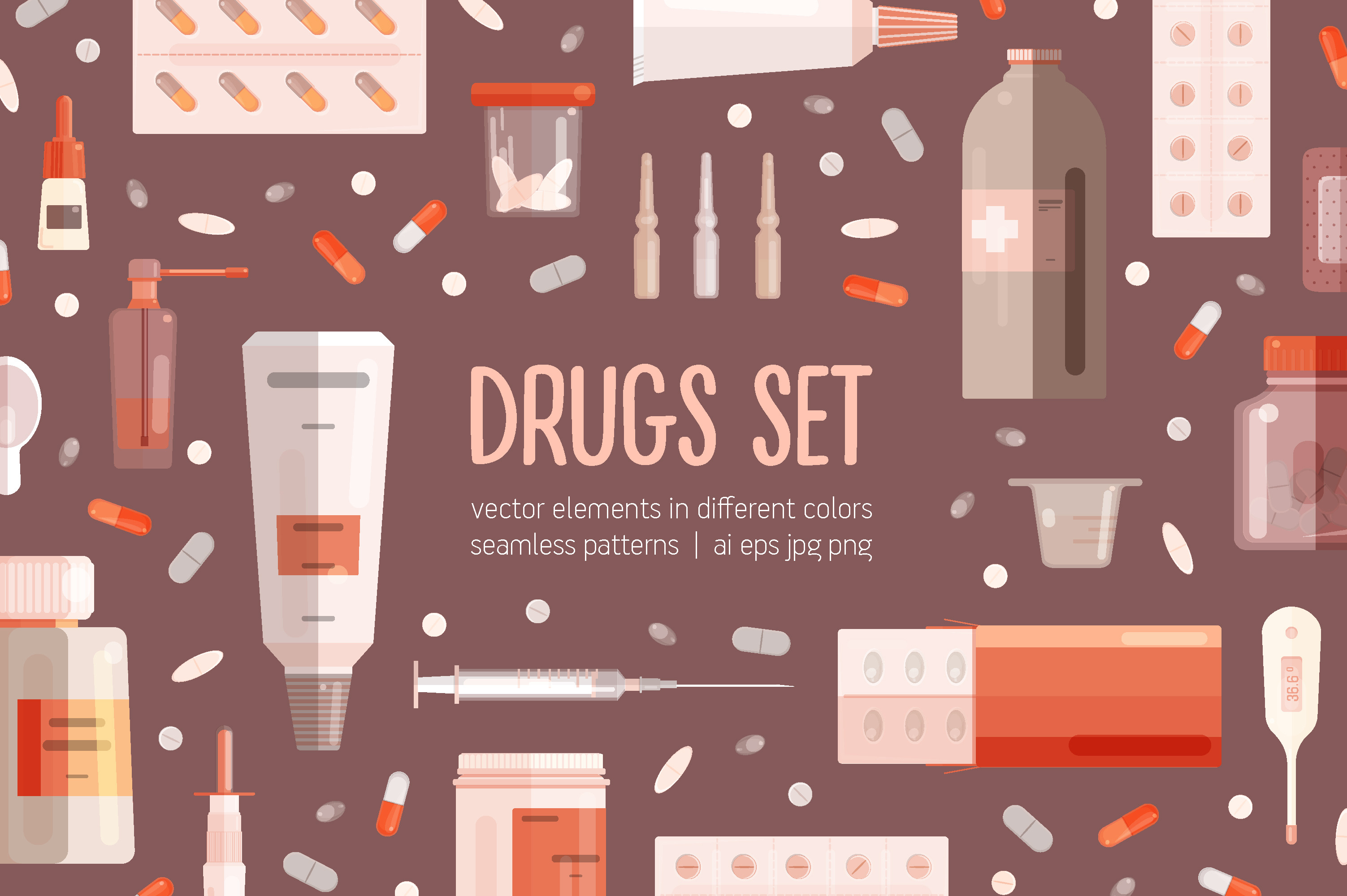 Medicine set and seamless, a Healthcare Illustration by Good Studio