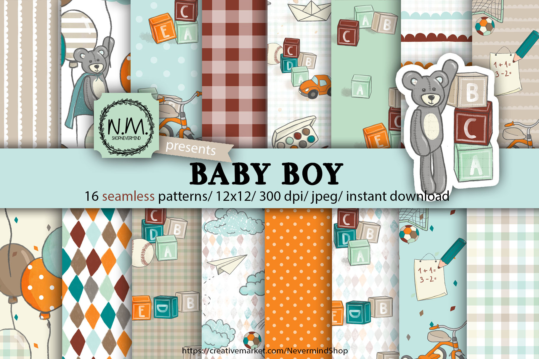 Baby Boy digital papers, a Pattern Graphic by Nevermind | Creative Market