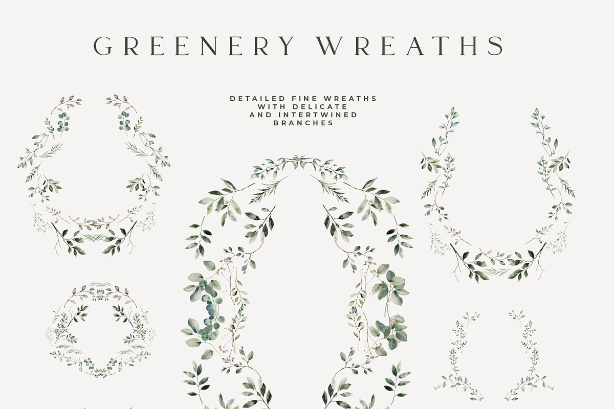 Modern Watercolor Greenery & Wreaths
