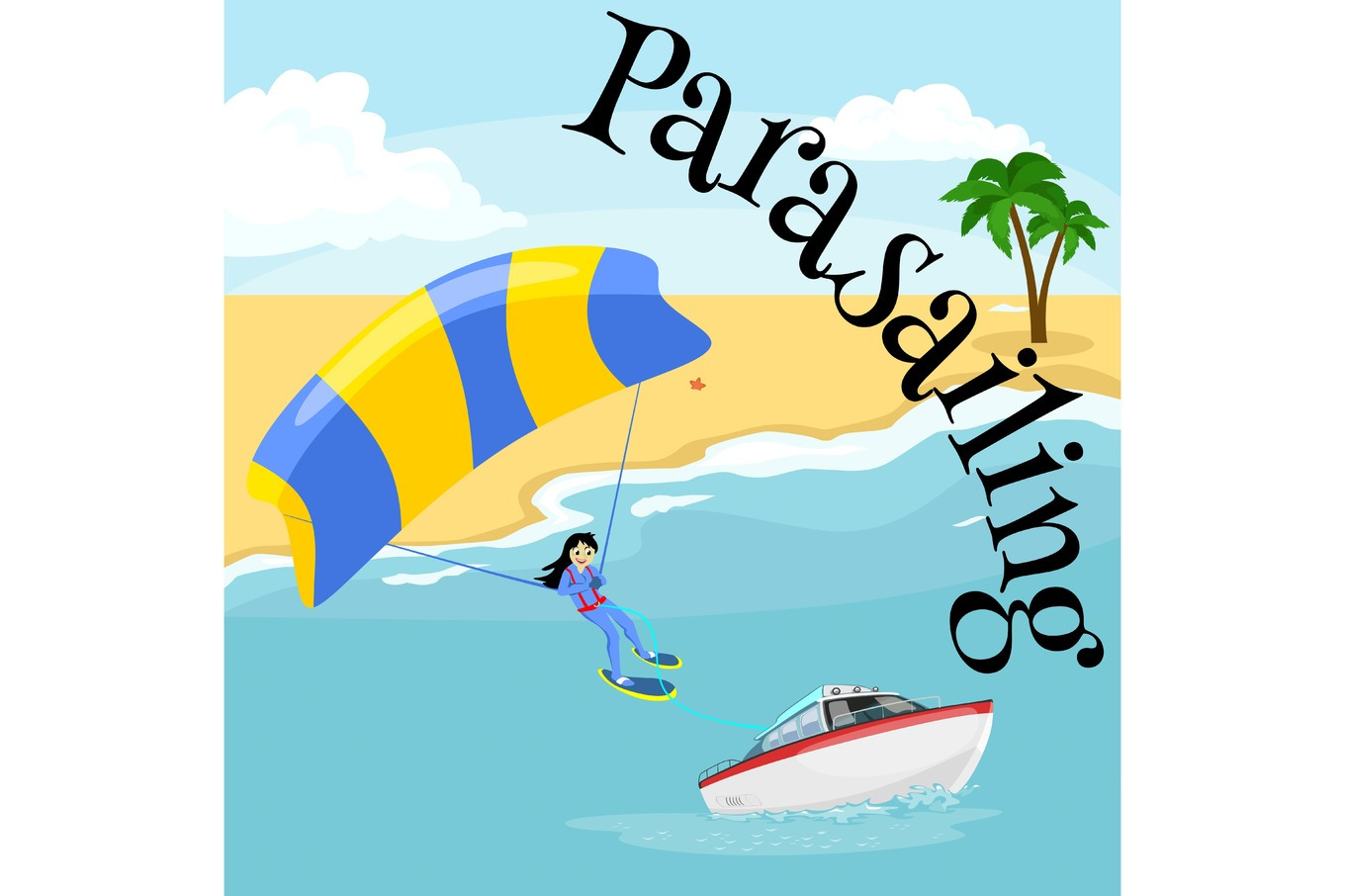 Parasailing water extreme sports backgrounds, isolated design elements ...