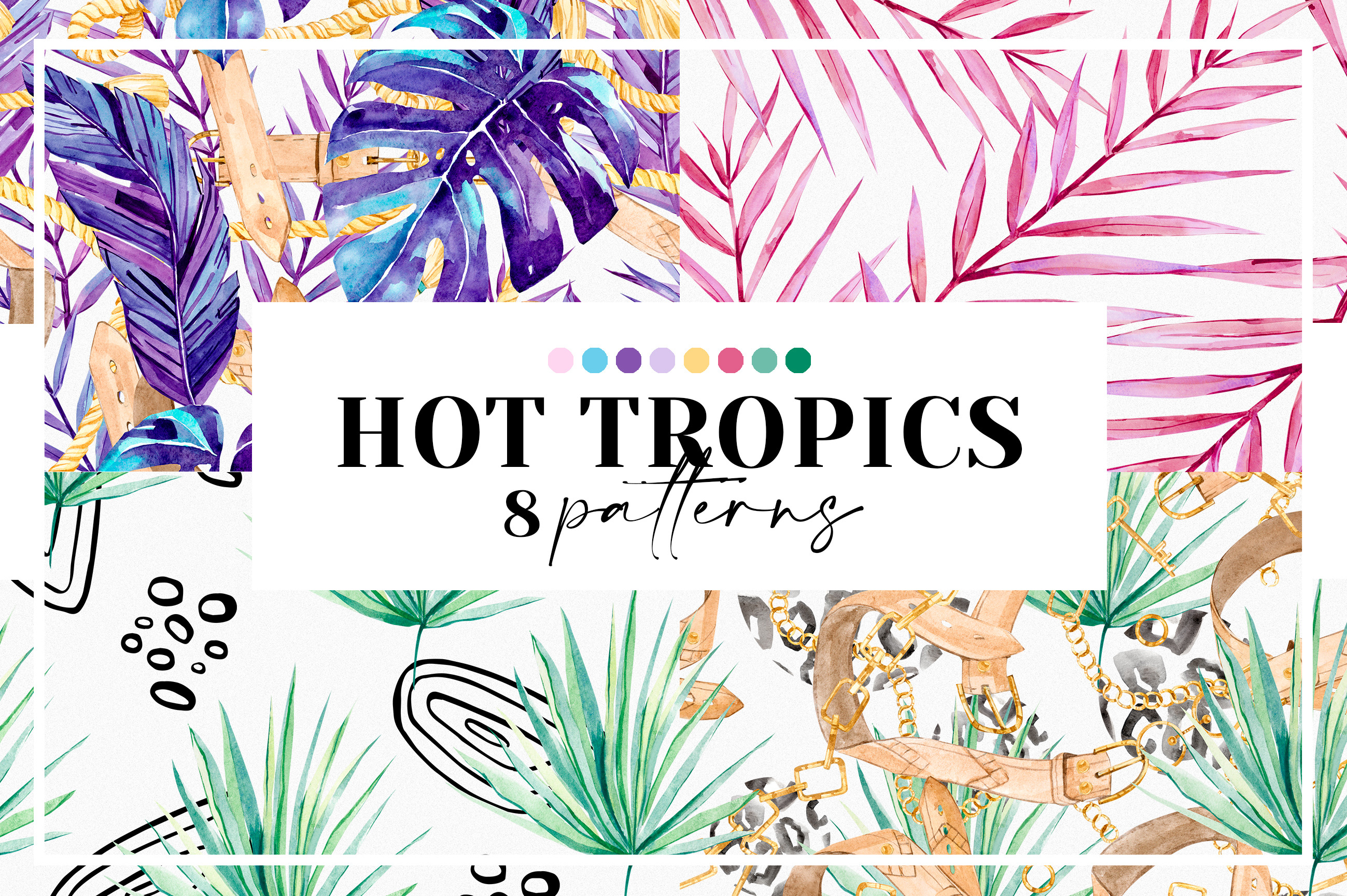 Summer tropical leaves neon patterns | Graphic Patterns ~ Creative Market