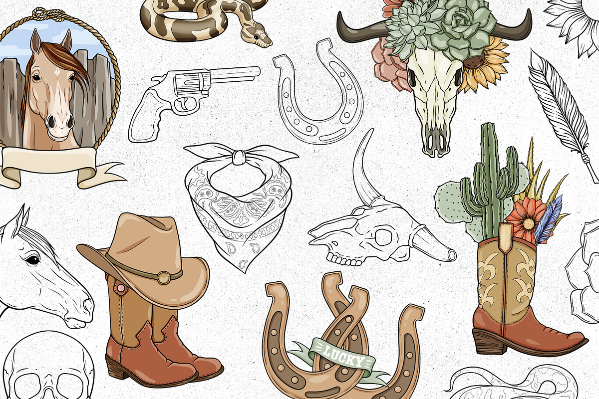 42 Western Procreate Stamp Bundle, a Brush Add-On by SecondOfJuly ...
