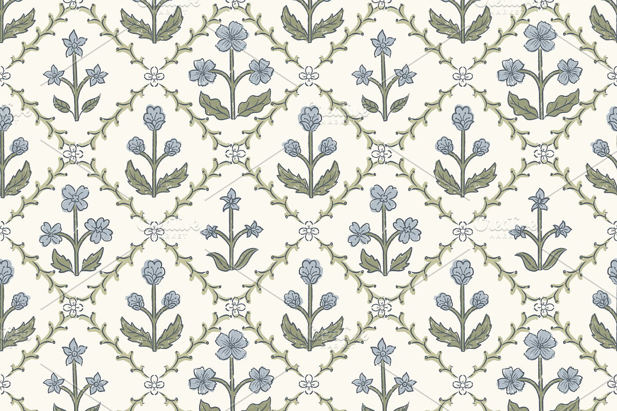 Block Print Lattice Floral - CMYK, a Pattern Graphic by Mieken Petra ...