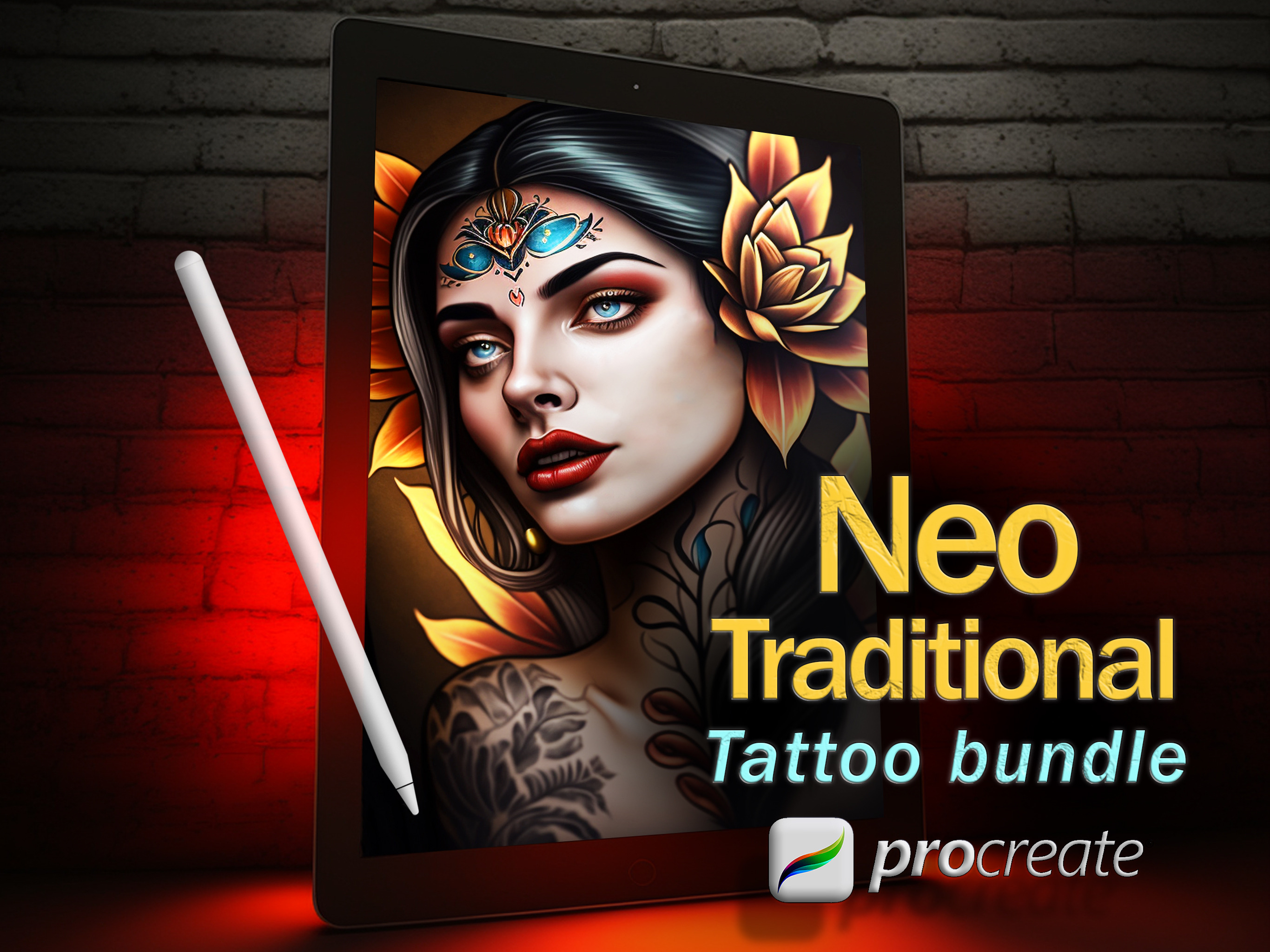 Procreate Neotraditional tattoo stencil bundle | Creative Market