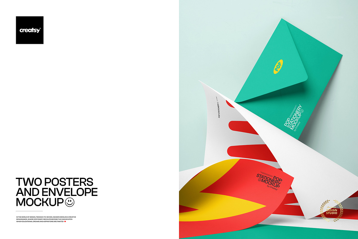 Two Posters and Envelope Mockup, a Product Mockup by creatsy5