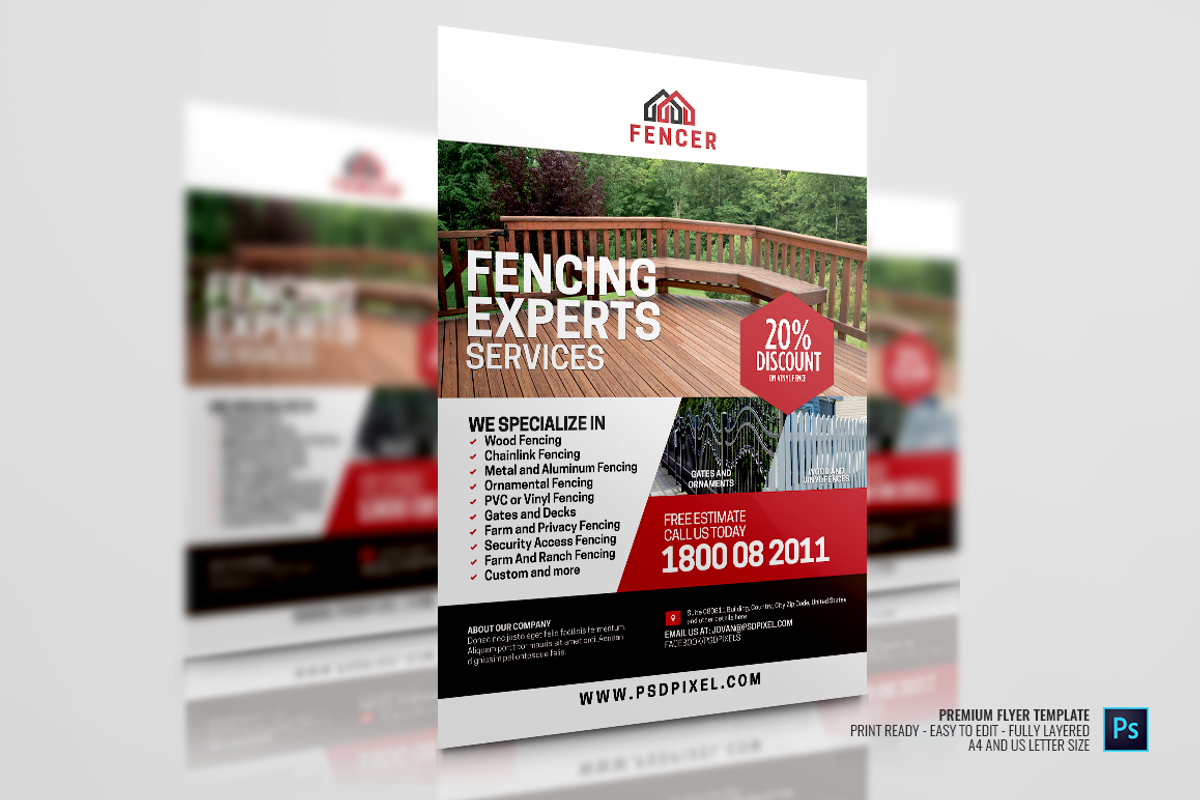 Fence Contractor Flyer, a Flyer Template by PSDPixel