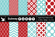 Aqua Red Retro Geometric Papers, a Pattern Graphic by SubwayParty