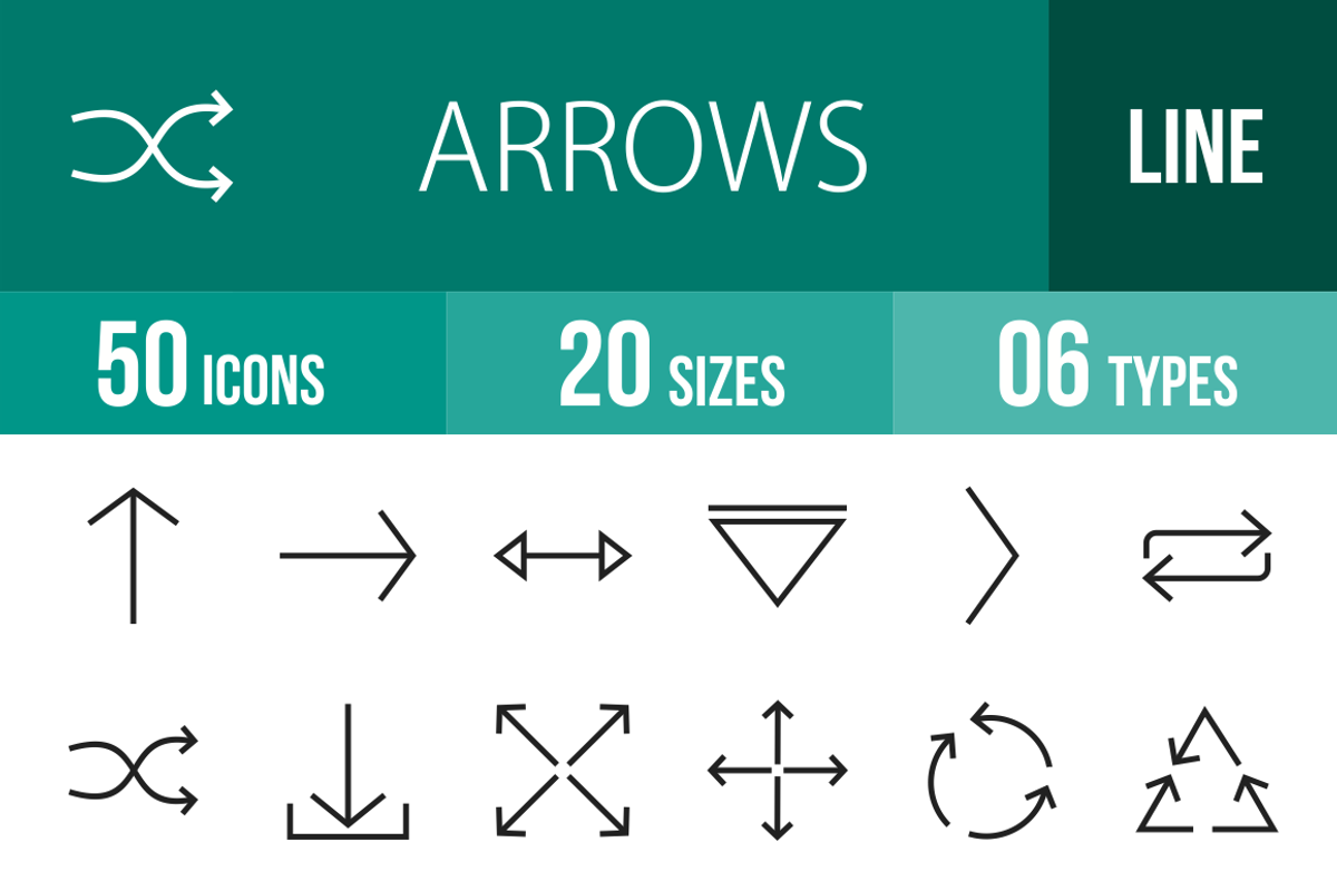 50 Arrows Line Icons, an Outline Icon by IconBunny