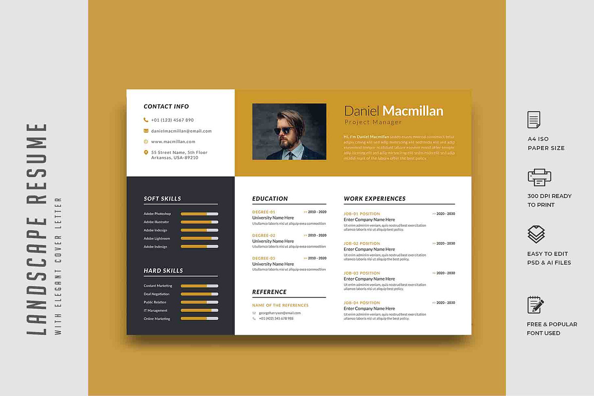 346. Landscape Resume Template, a Stationery Template by CreativeRezwan ...