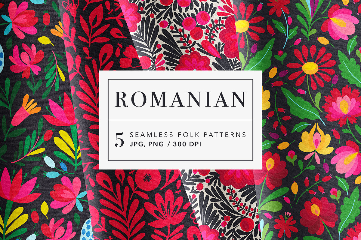Romanian Floral Folk Patterns Set, a Pattern Graphic by likorbut | Creative Market