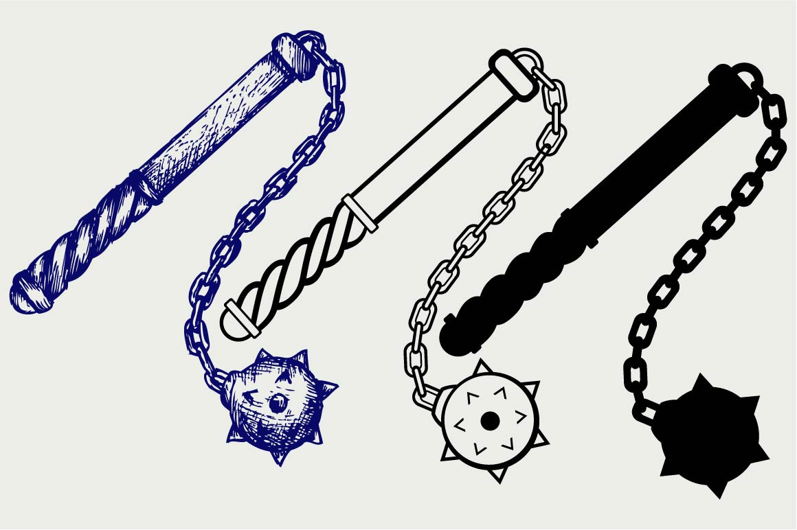 Mace and chain SVG, an Outline Icon by LineworkStock