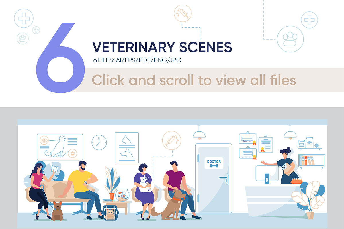 Veterinary Scene Flat Collection, an Animal Illustration by Tera Vector