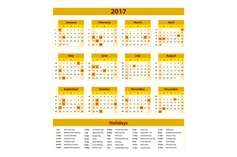 orange Calendar Planner for 2017, a Background Graphic by Rommeo79