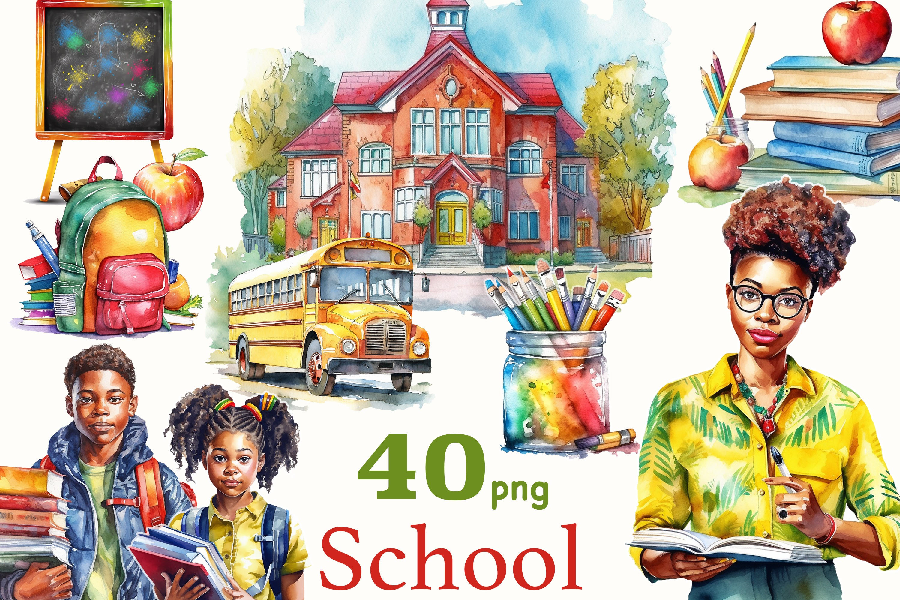 Watercolor School Clipart, an Education Illustration by GlamArtZhanna