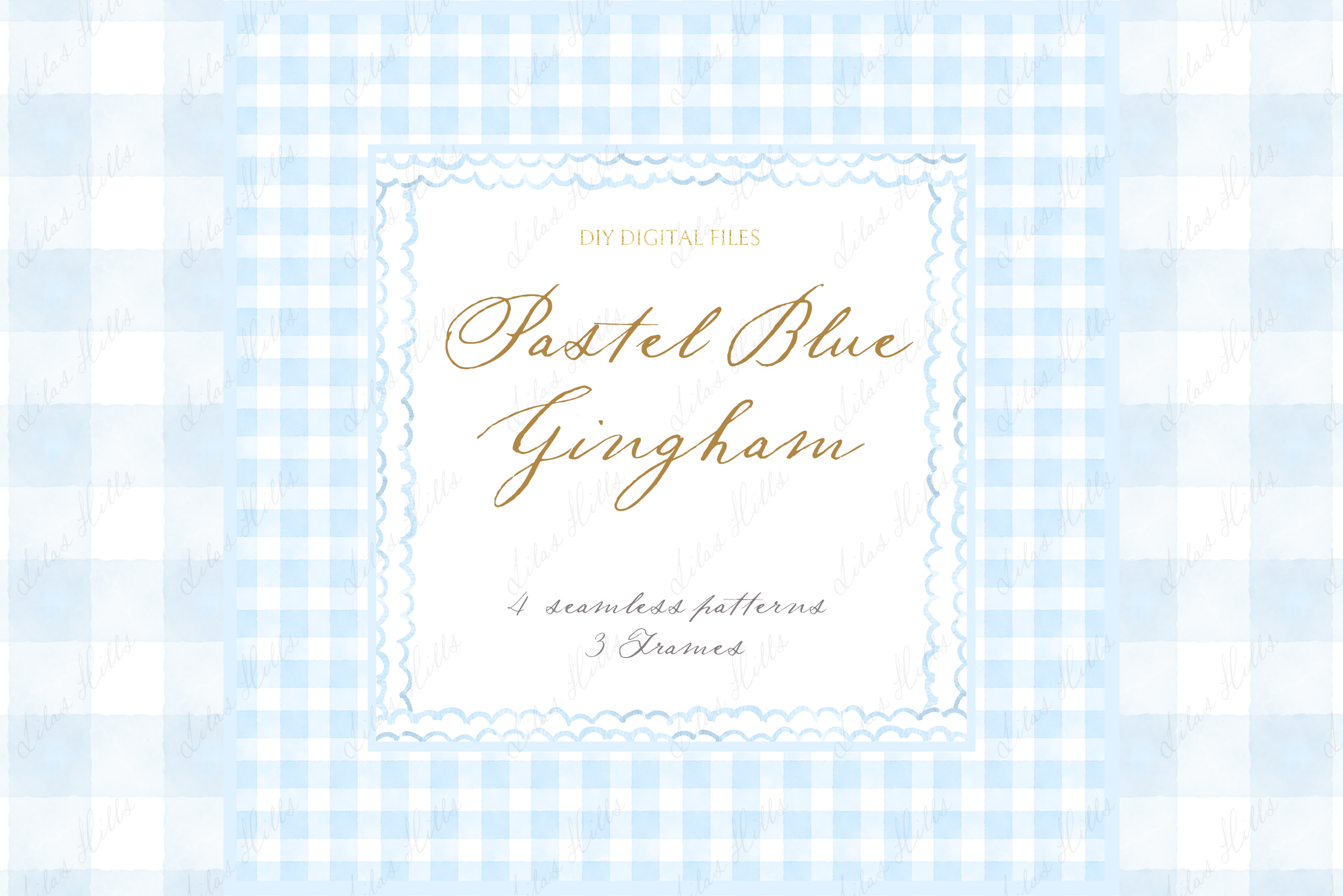 Gingham Pastel Blue Pattern Frames, an Illustration by LABFcreations