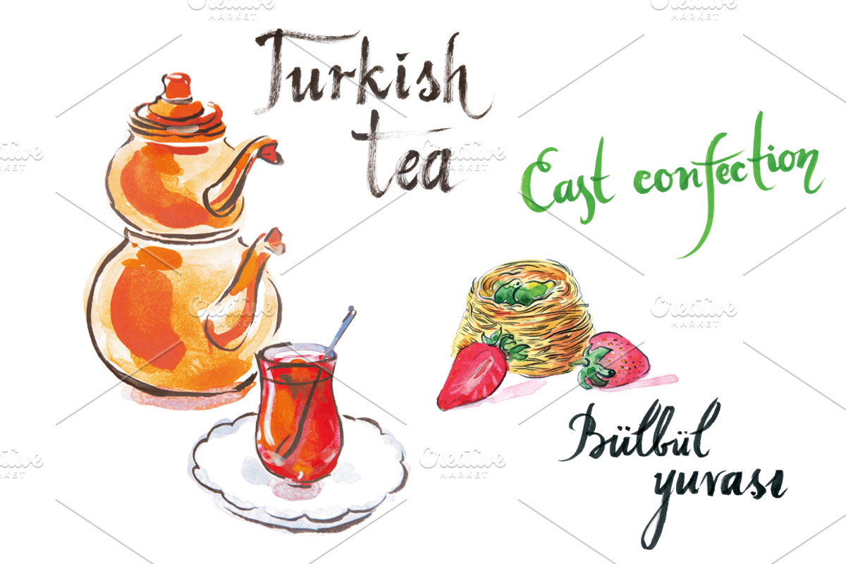 Watercolor tea vector set, an Illustration by miminoshka