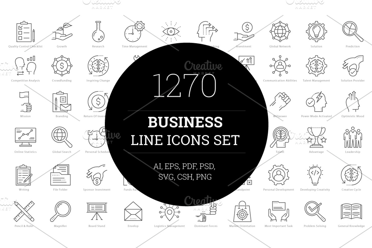 1270 Business Line Icons, an Outline Icon by Creative Stall