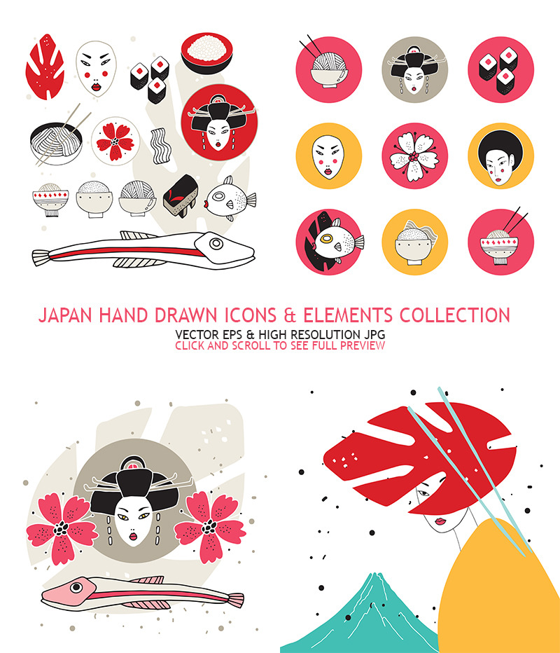 Japan icons & design elements set, a Food Illustration by Anttoniu