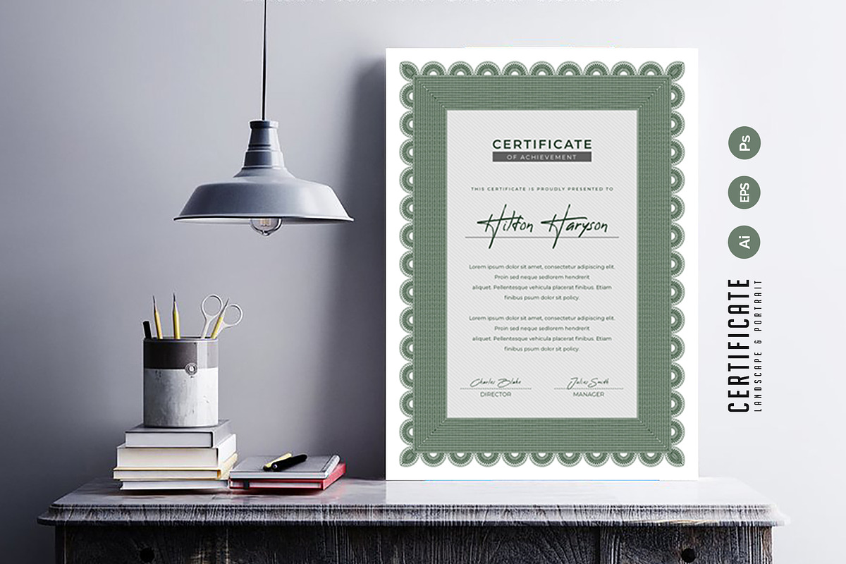 065. Modern Certificate Template, a Stationery Template by CreativeRezwan