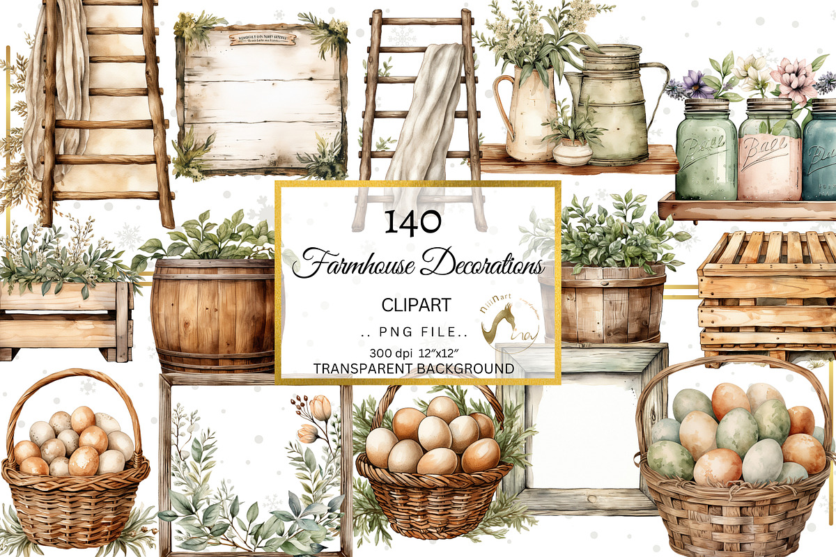 Rustic Chic Farmhouse Clipart Bundle, an Illustration by NiiiNArt
