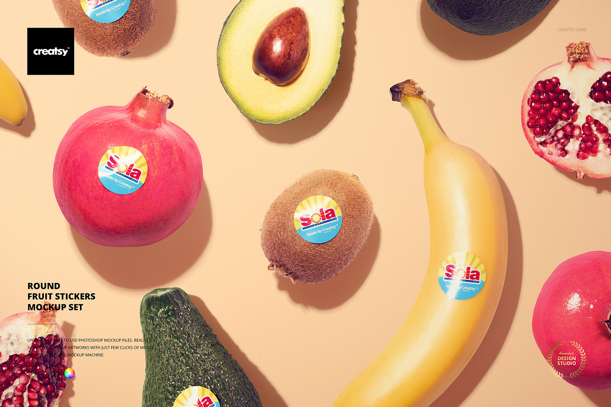 Round Fruit Sticker Mockup Set, a Packaging Mockup by creatsy5