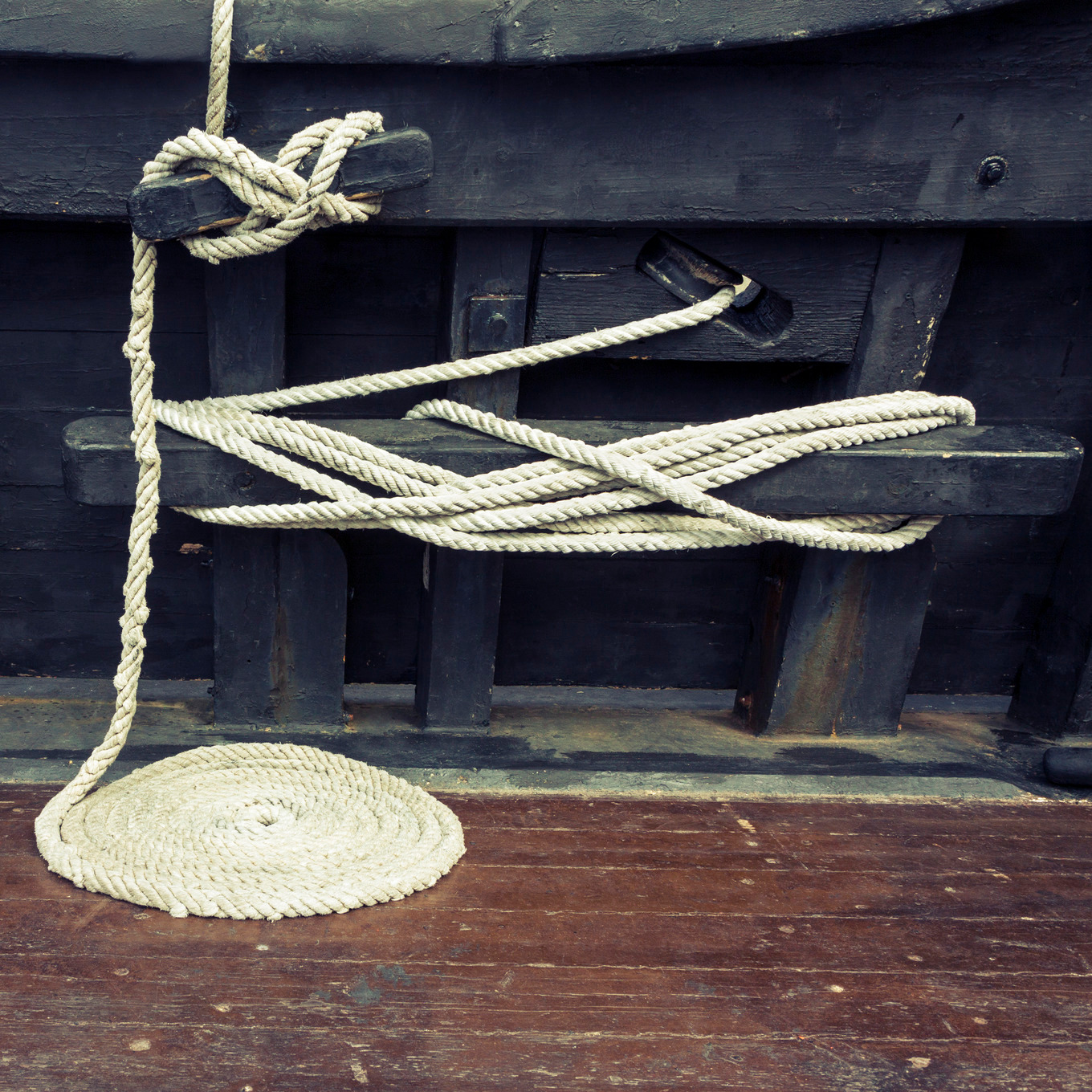 Coiled maritime rope on wooden deck, a Transportation Photo by BOOCYS ...