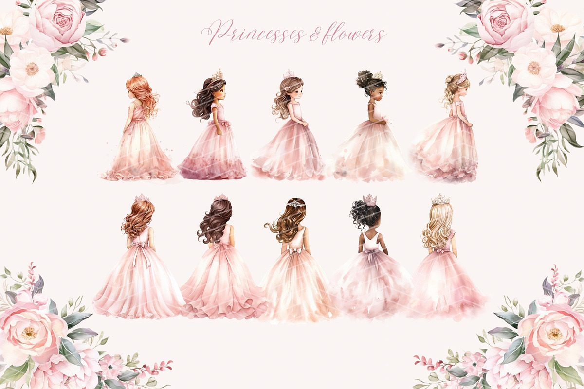 Watercolor Princess Clipart Set, a Person Illustration by ClipArtCharm