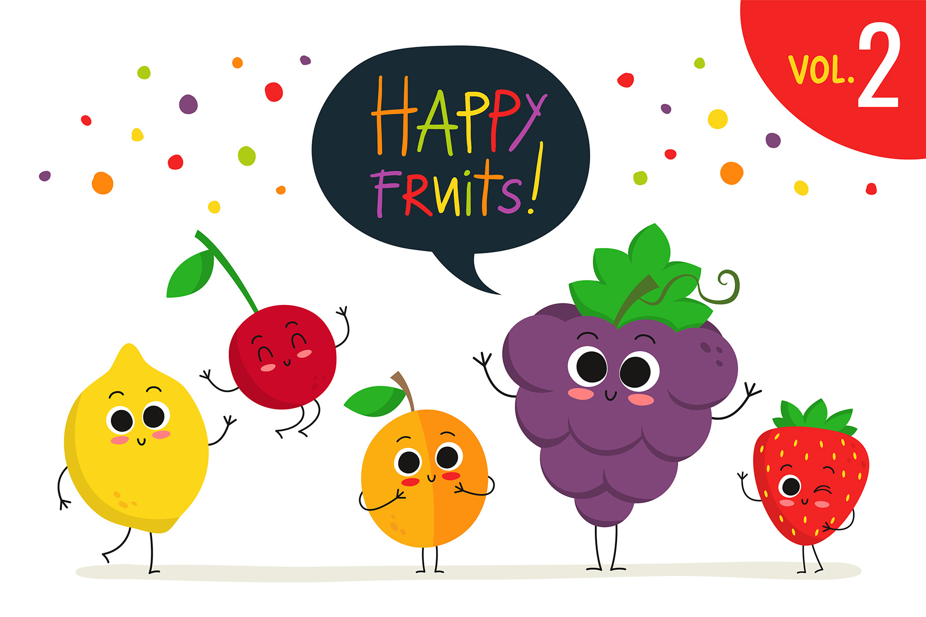 Cute happy fruits - vol.2 :), a Food Illustration by Zhe Vasylieva ...
