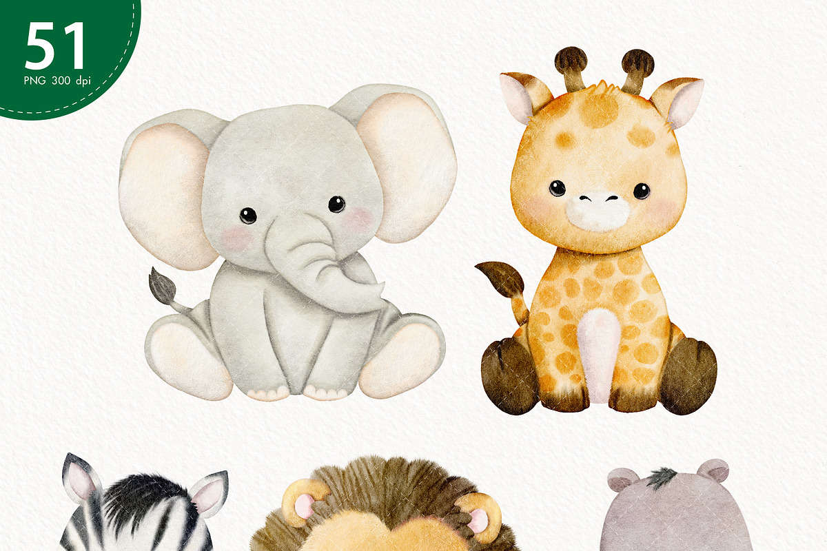 Watercolor Safari Clipart, an Animal Illustration by TitaLivingArt