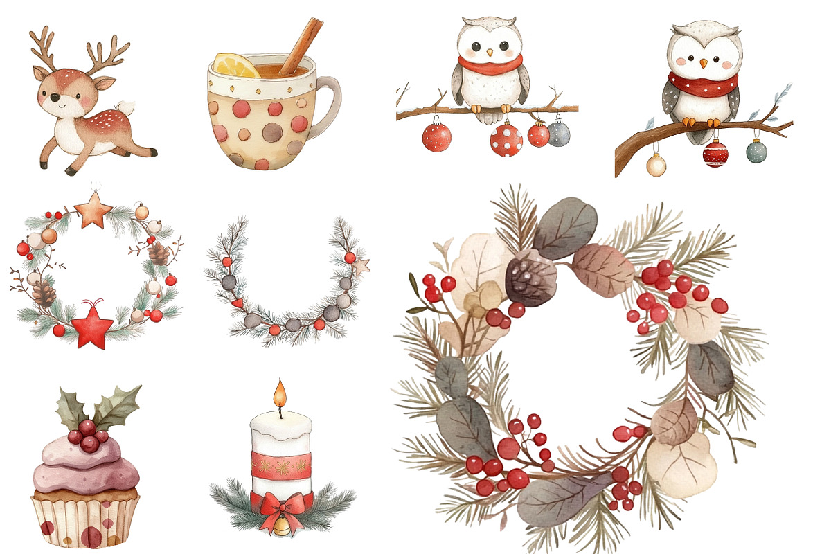 Watercolor Christmas clipart, an Illustration by Designworld
