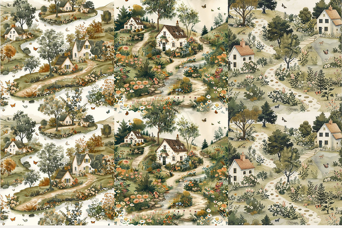 8 Enchanted Cottage Seamless Pattern, a Pattern Graphic by Inknfolly
