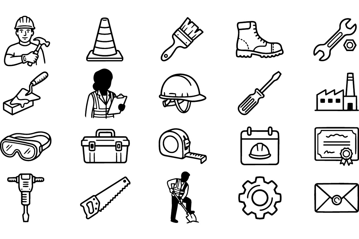Construction Work Tools Icon Set for, an Illustration by designvectx