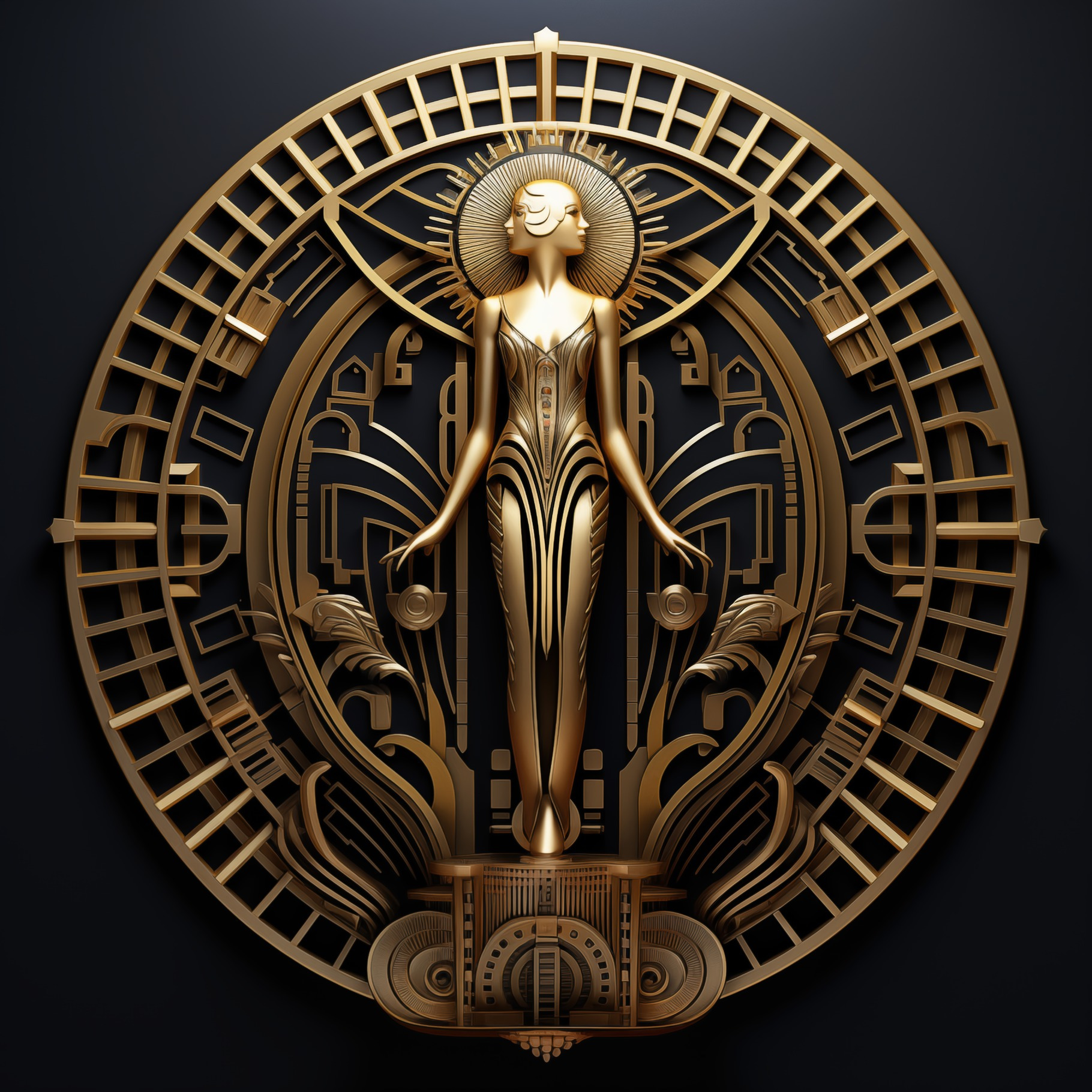A stunning art deco style sculpture featuring a stylized female figure ...