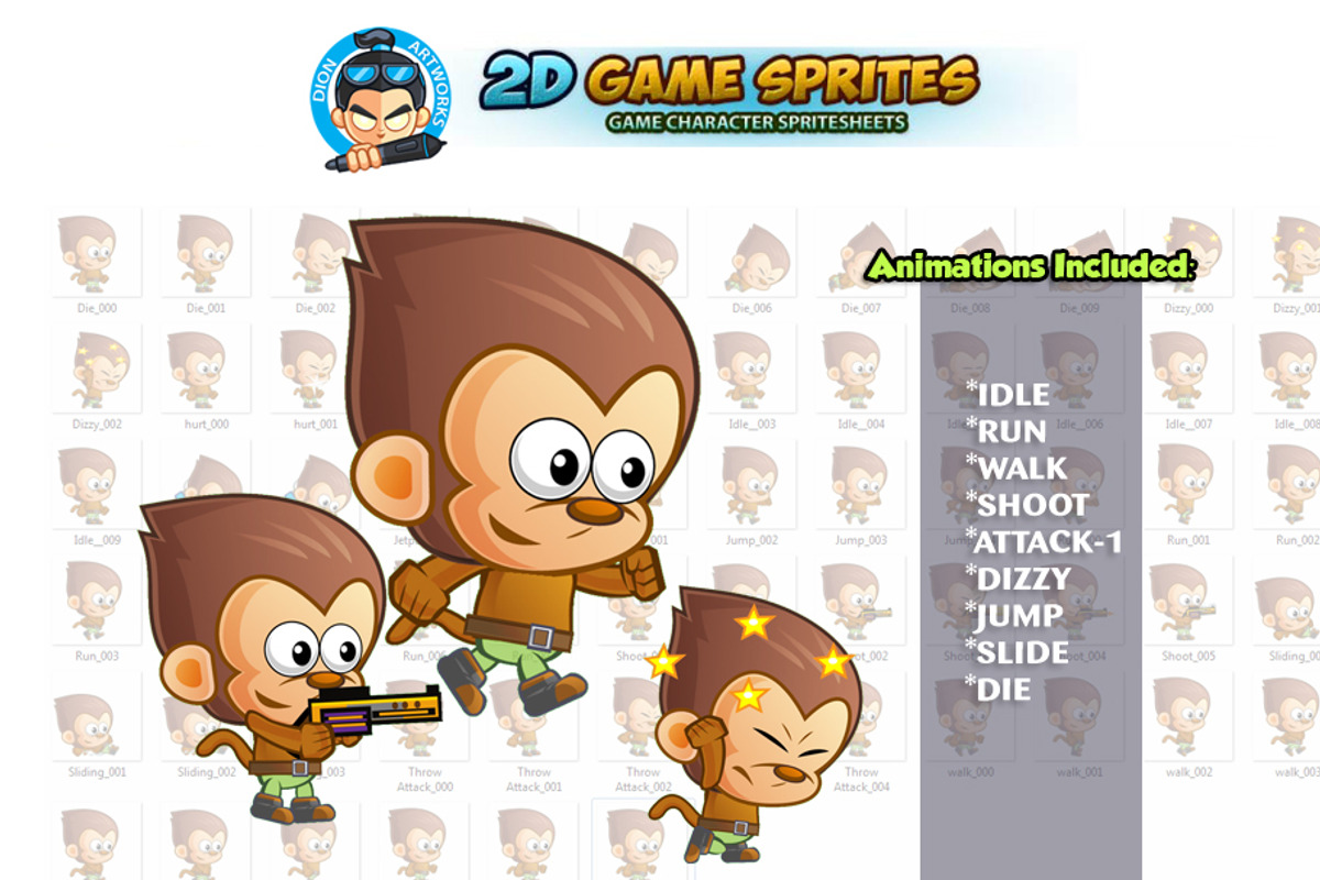 Monkey 2D Game Sprites, an Illustration by DionArtworks