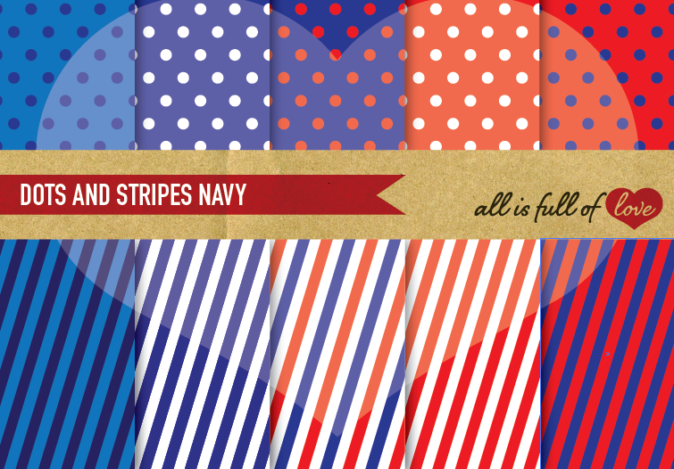 Red Blue Polka Dots & Stripes Paper, a Pattern Graphic by All is full ...