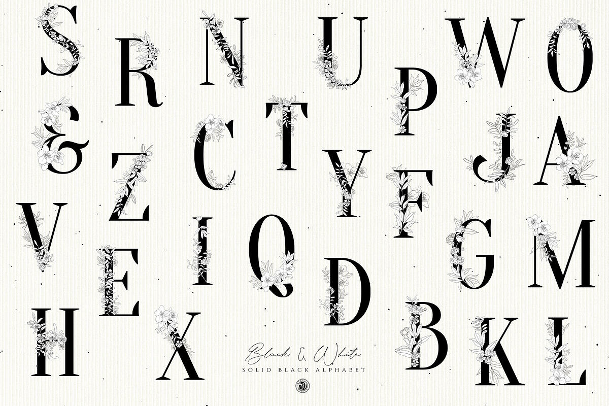 Black & White Floral Alphabet, a Decorative Illustration by Webvilla ...